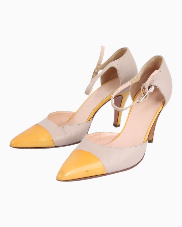 Sapato Chanel Original Scarpin Bege e Amarelo Feminino
