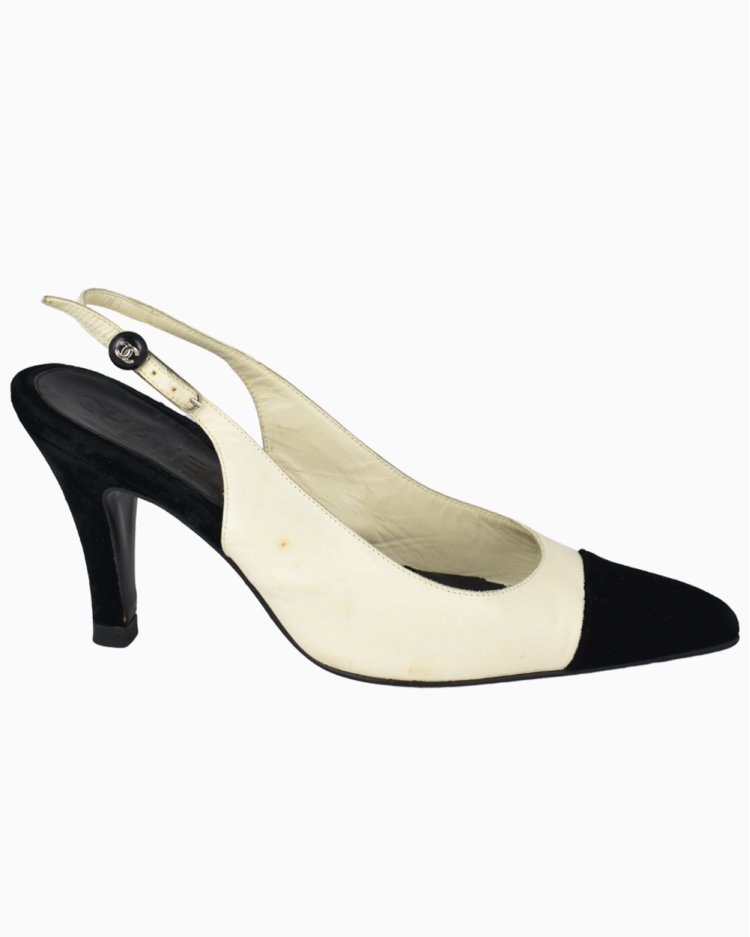 Sapato Chanel Original Scarpin Slingback Preto e Branco Feminino