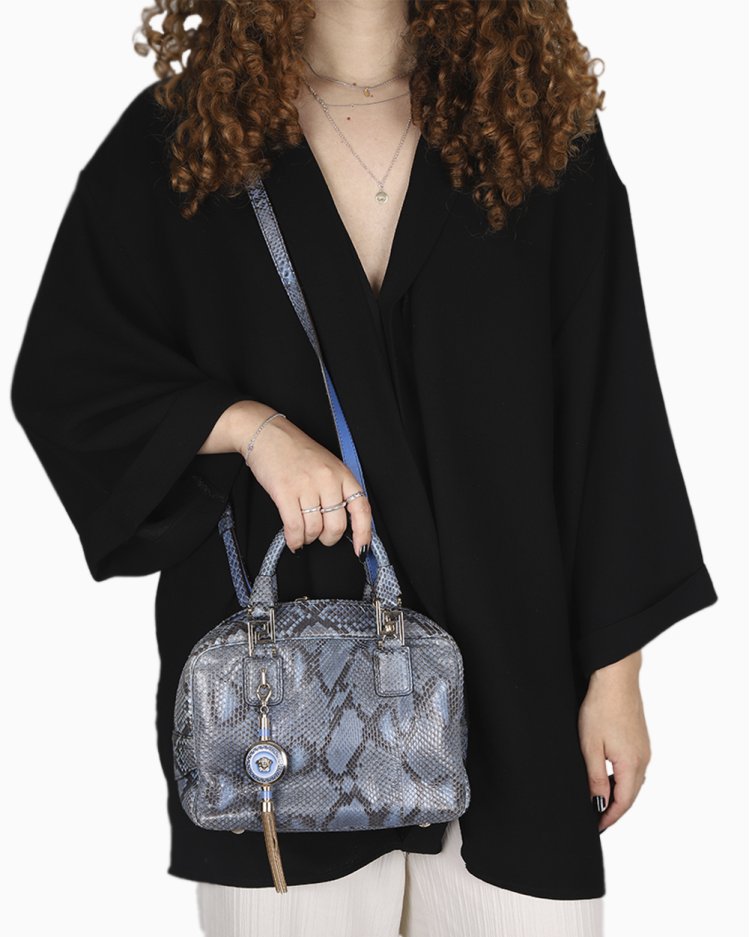 Bolsa Versace Original Demetra Vanitas Python Azul Feminina