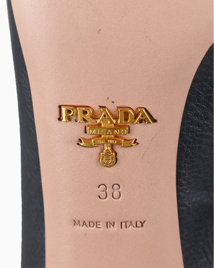 Sandália Prada Original Peep Toe Couro Preta Feminina