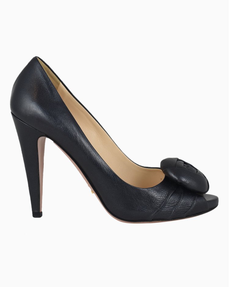 Sandália Prada Original Peep Toe Couro Preta Feminina