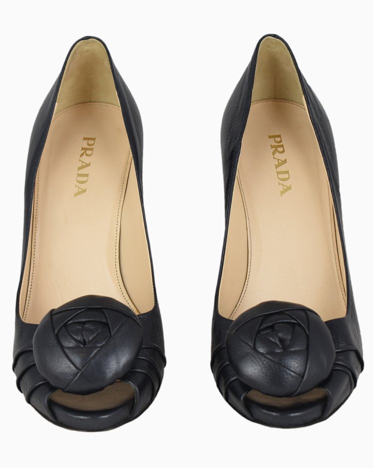 Sandália Prada Original Peep Toe Couro Preta Feminina