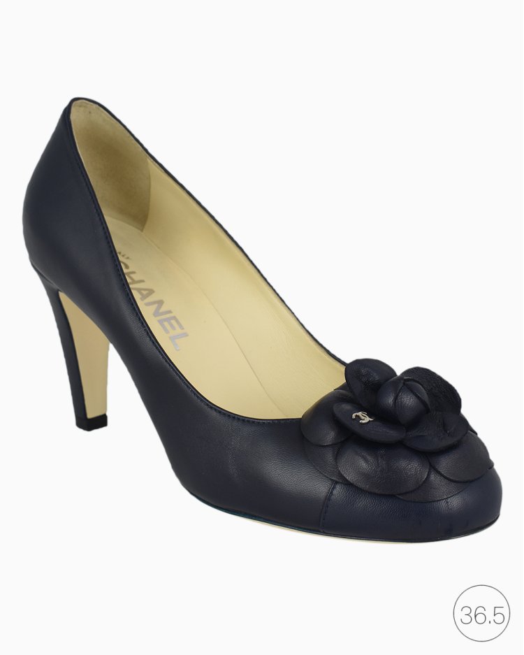 Sapato Chanel Original Camélia Azul Marinho Feminino