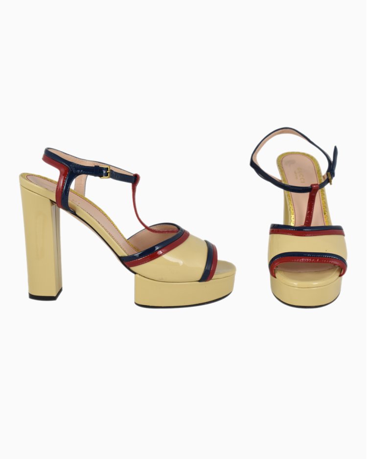 Sandália Gucci Original Plataforma Verniz Tricolor Feminina