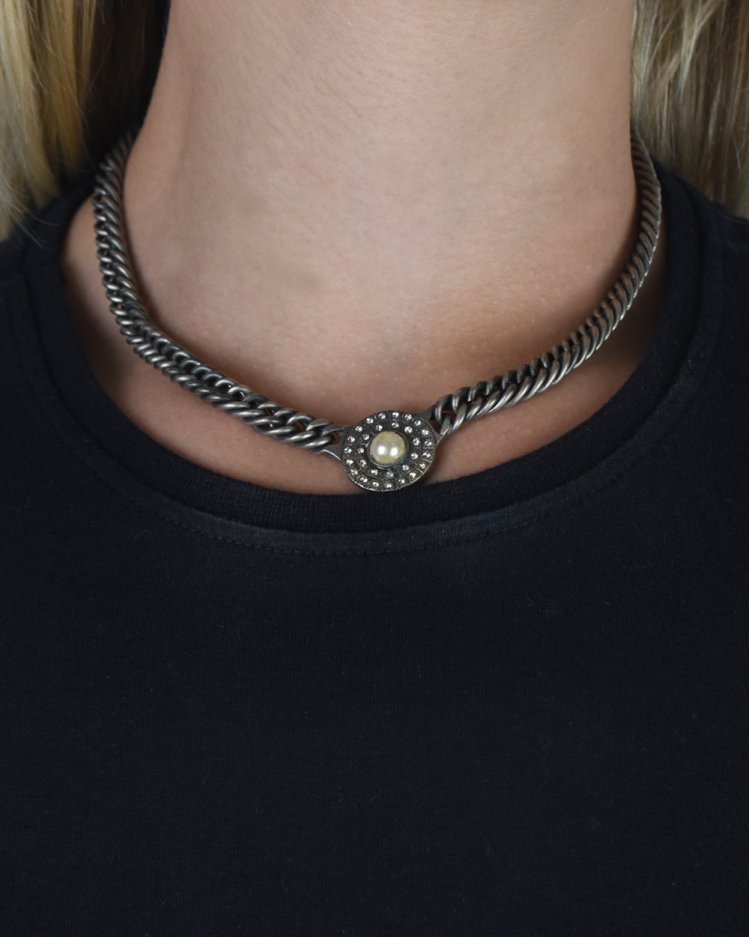 Colar Valentino Original Prateado Berloque com Pérola Feminino