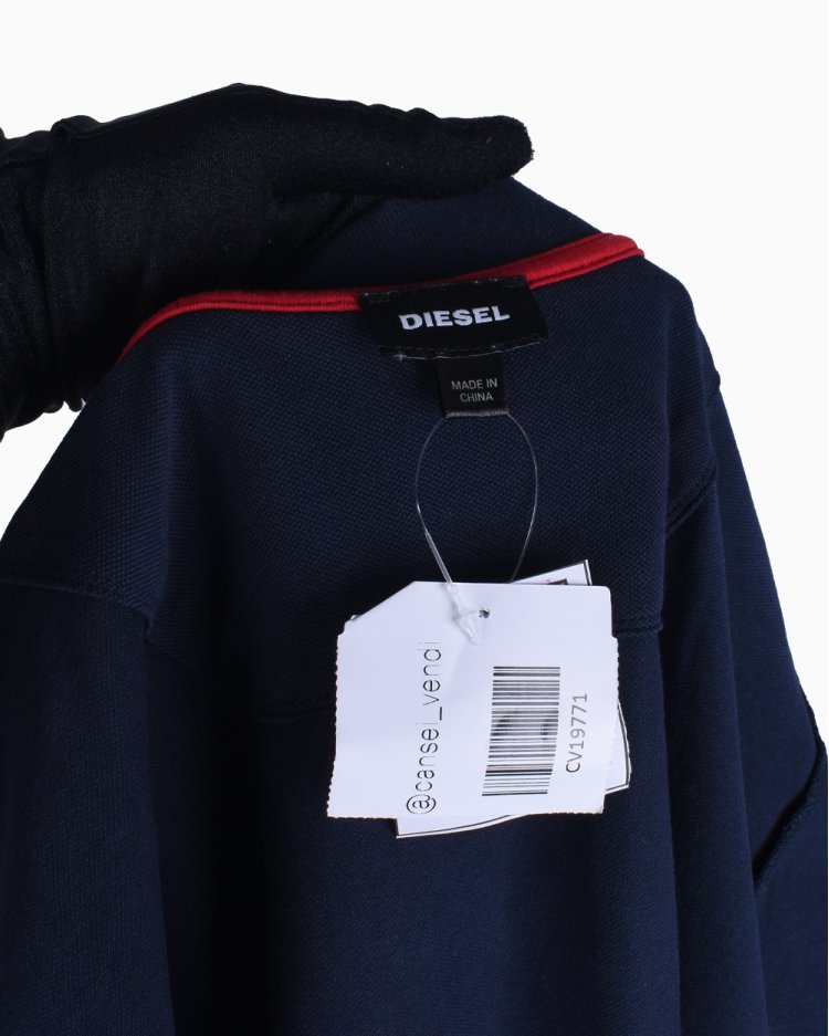 Camisa Diesel Original Polo Zíper Azul Marinho Masculina