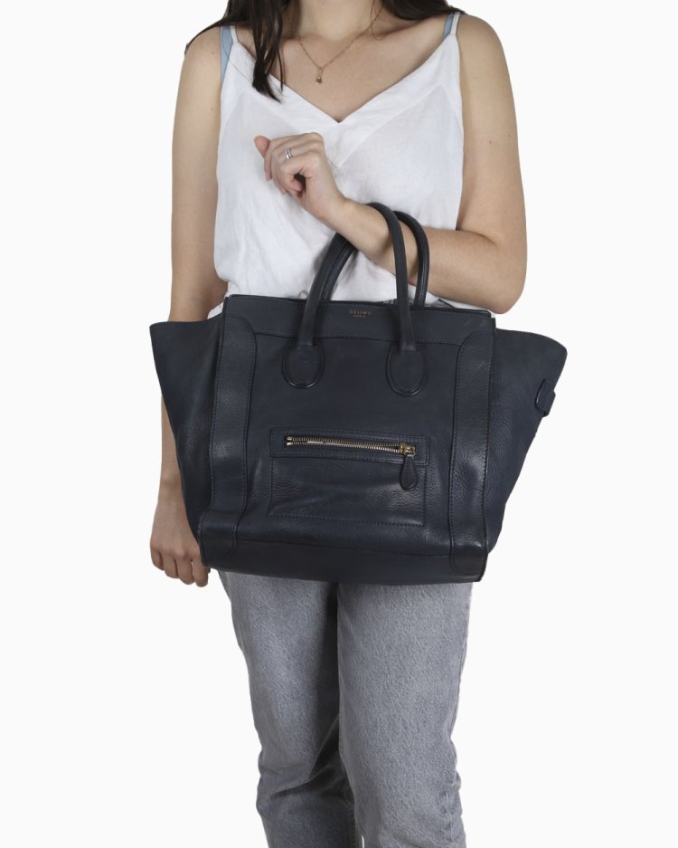Bolsa Celine Original Mini Luggage Azul Petróleo Feminina