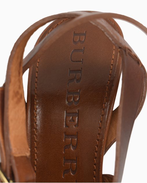 Sandália Burberry Original Tiras Couro Marrom Feminina