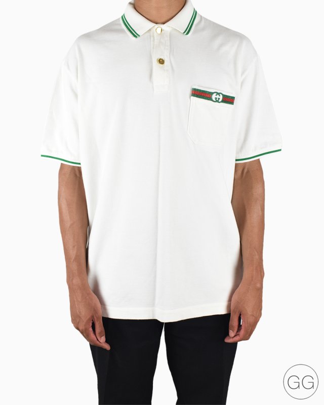 Camisa Gucci Original Polo Web And Interlocking G Branca Masculina