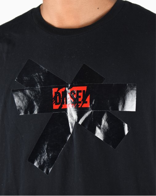 Camiseta Diesel Original Estampa Vinílica Preta Masculina