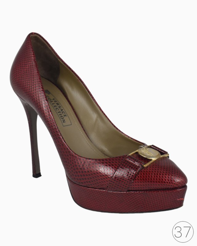 Sapato Versace Original Medusa Lezard Bordô Feminino