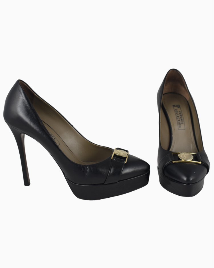 Sapato Versace Original Medusa Couro Preto Feminino