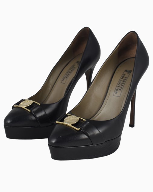 Sapato Versace Original Medusa Couro Preto Feminino