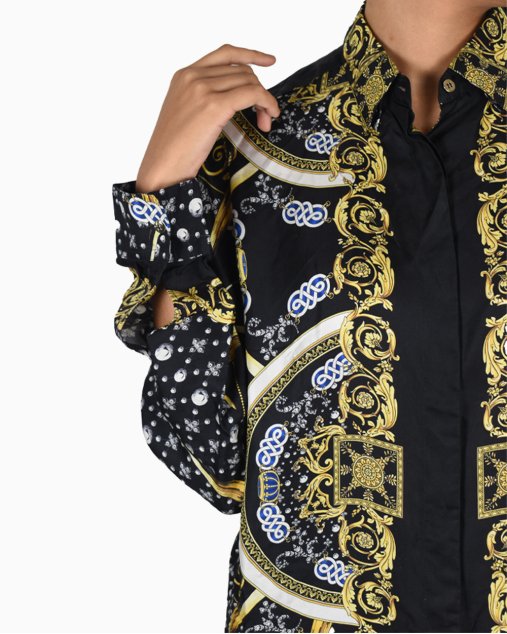 Camisa Versace Original Seda Estampa Barroca Preta Feminina