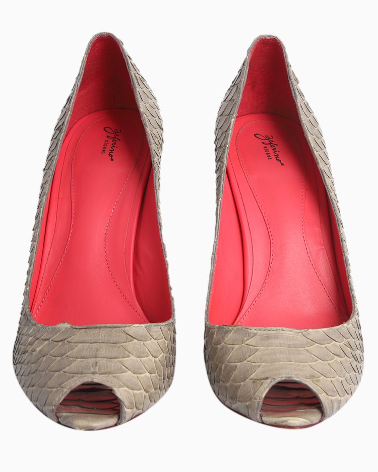 Sandália Zeferino Original Peep Toe Couro Python Cinza Feminina