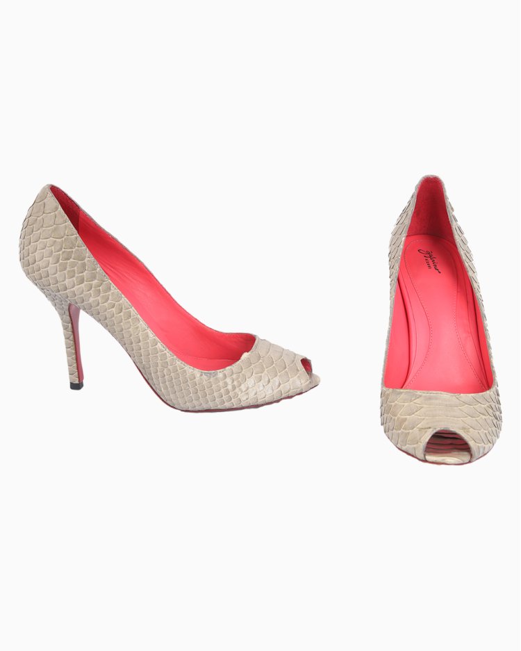 Sandália Zeferino Original Peep Toe Couro Python Cinza Feminina