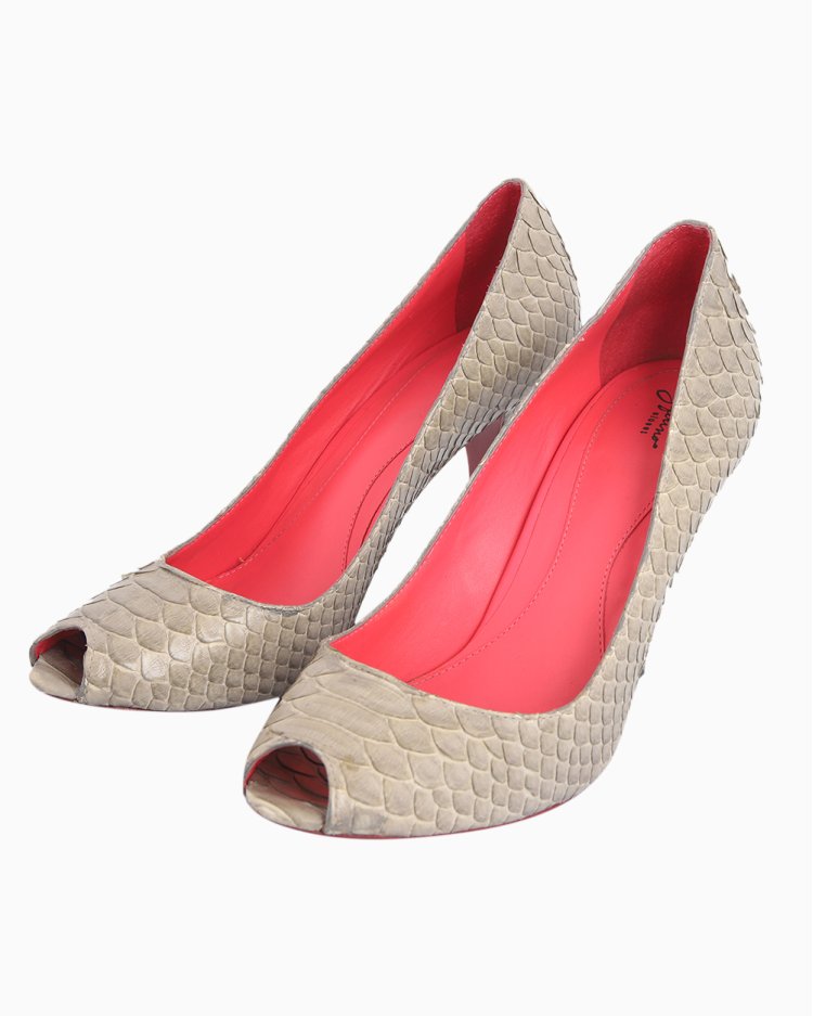 Sandália Zeferino Original Peep Toe Couro Python Cinza Feminina