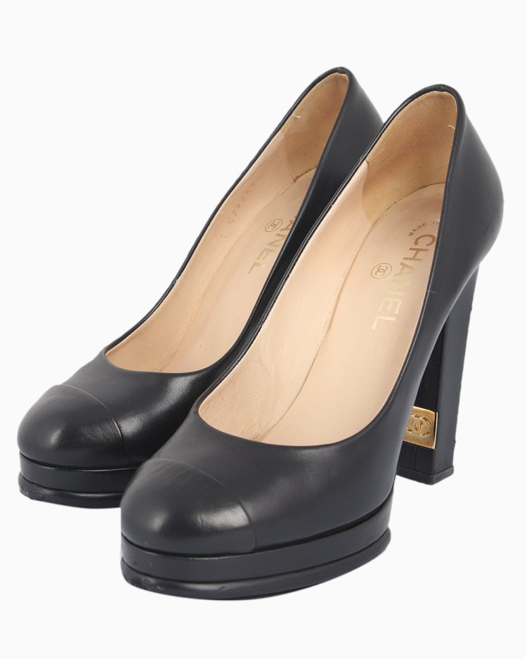 Sapato Chanel Original Cap Toe Platform Couro Preto Feminino