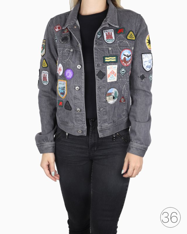 Jaqueta Diesel Original Patches Jeans Cinza Feminina