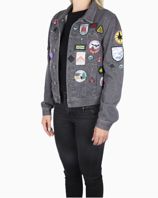 Jaqueta Diesel Original Patches Jeans Cinza Feminina