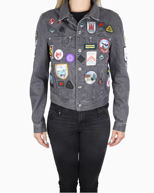 Jaqueta Diesel Original Patches Jeans Cinza Feminina