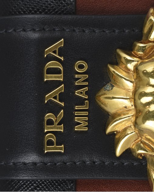Bolsa Prada Original Lions Head Cahier Preta e Marrom Feminina