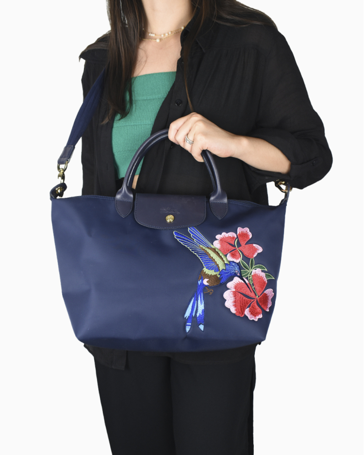 Bolsa Longchamp Original Le Pliage Limited Edition Neo Robin Azul Feminina