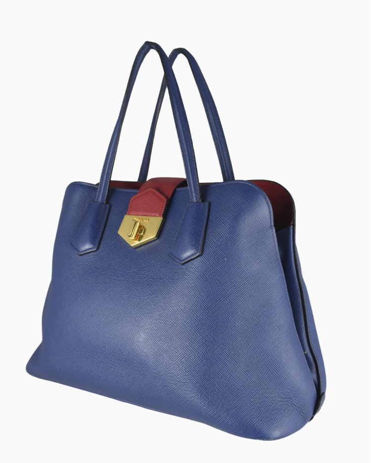 Bolsa Prada Original Double Handle Saffiano Cuir Azul e Vermelha Feminina