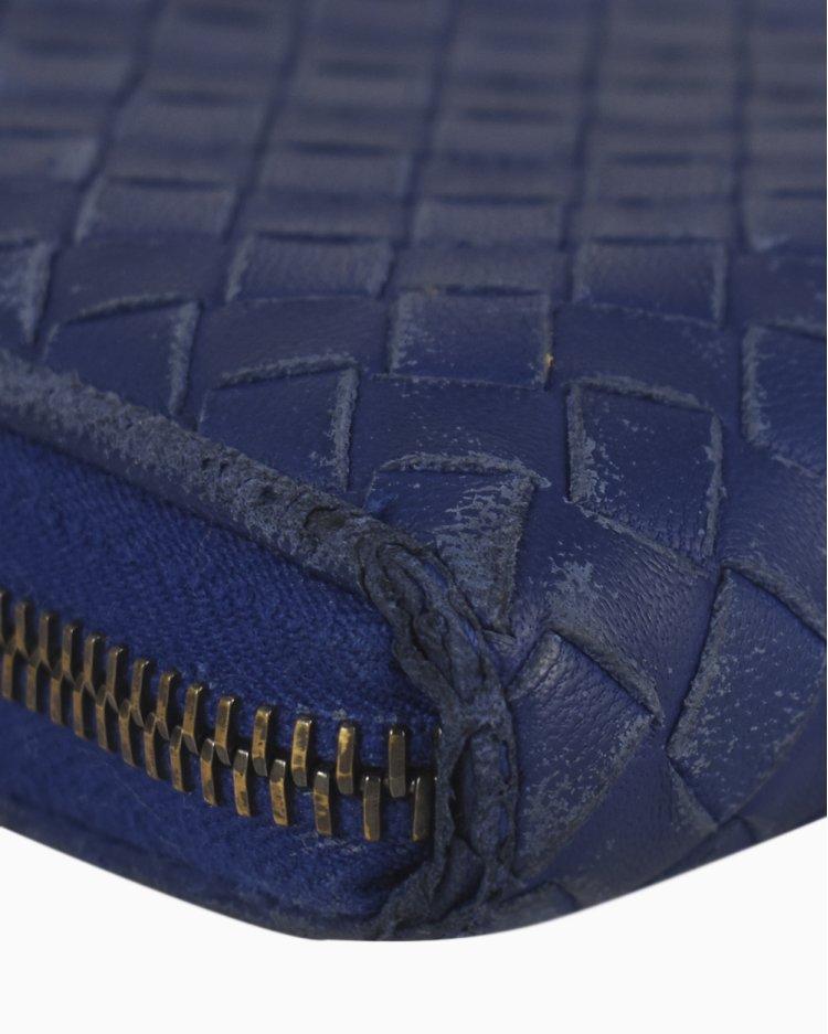 Carteira Bottega Veneta Original Intrecciato Zip Around Azul Feminina