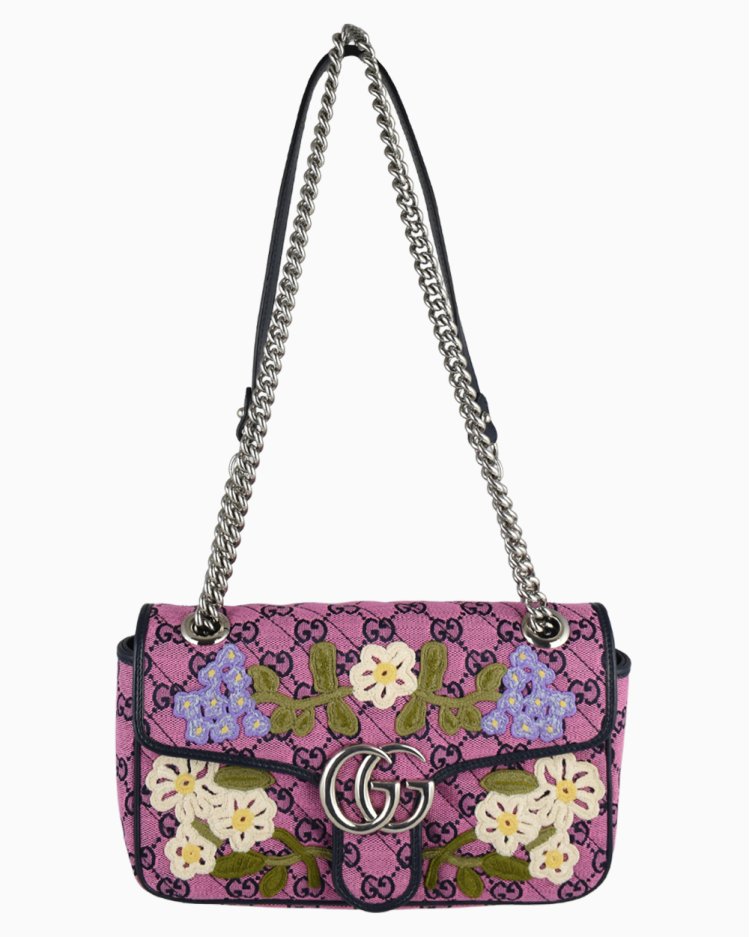 Bolsa Gucci Original GG Marmont Embroidered Rosa Feminina