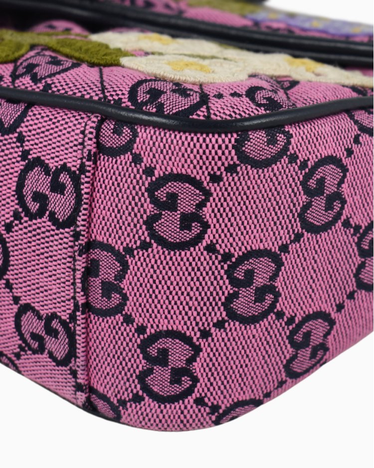 Bolsa Gucci Original GG Marmont Embroidered Rosa Feminina