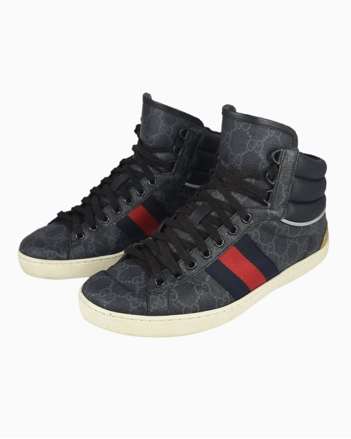 Tênis Gucci Original GG Ace Cano Alto Preto Masculino