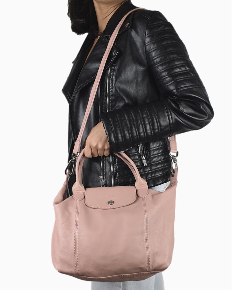 Bolsa Longchamp Original Le Pliage Cuir Couro Rosa Feminina