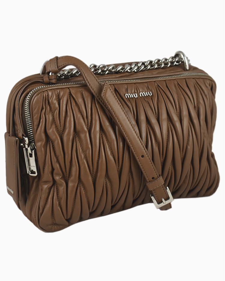 Bolsa Miu Miu Original Matelassê Chain Marrom 5BH032 Feminina