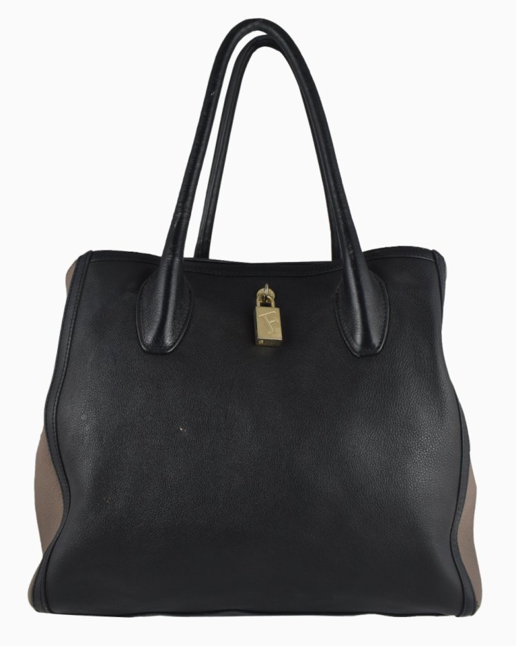 Bolsa Furla Original Padlock Tote Preta e Marrom Feminina