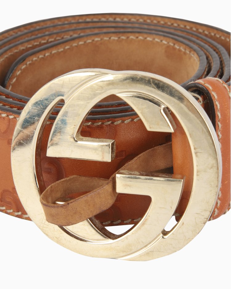 Cinto Gucci Original Signature Interlocking G Caramelo Feminino
