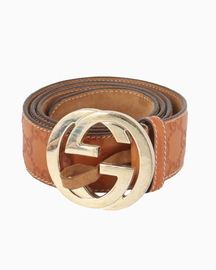 Cinto Gucci Original Signature Interlocking G Caramelo Feminino