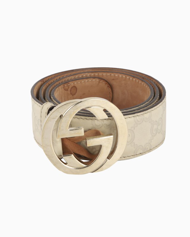 Cinto Gucci Original Signature Interlocking G Off White Feminino