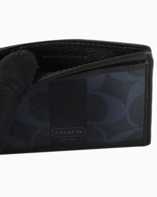 Porta Cartão Coach Original Signature Couro Preto Masculino