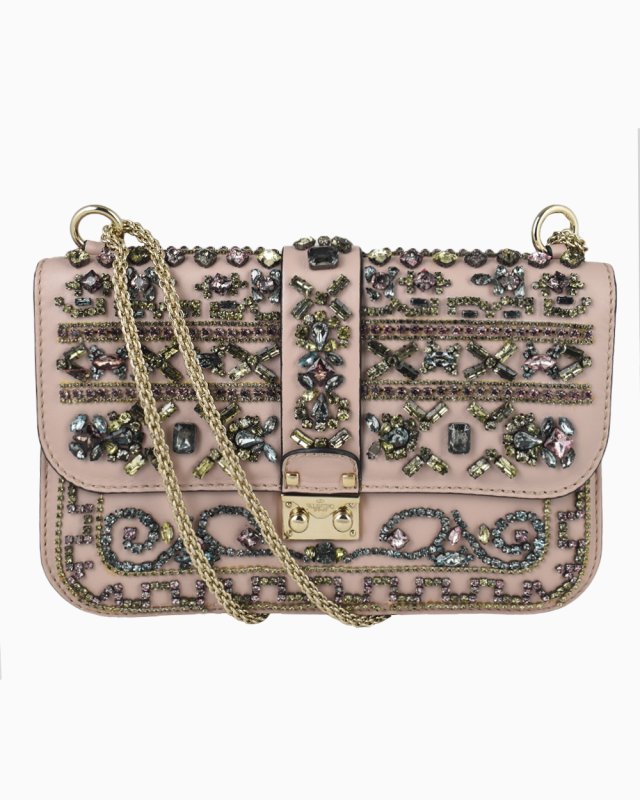 Bolsa Valentino Original Crystal Glam Lock Rosa Feminina