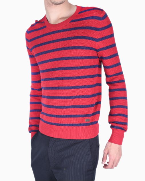 Suéter Burberry Original Tricot Listrado Vermelho/Azul Masculino