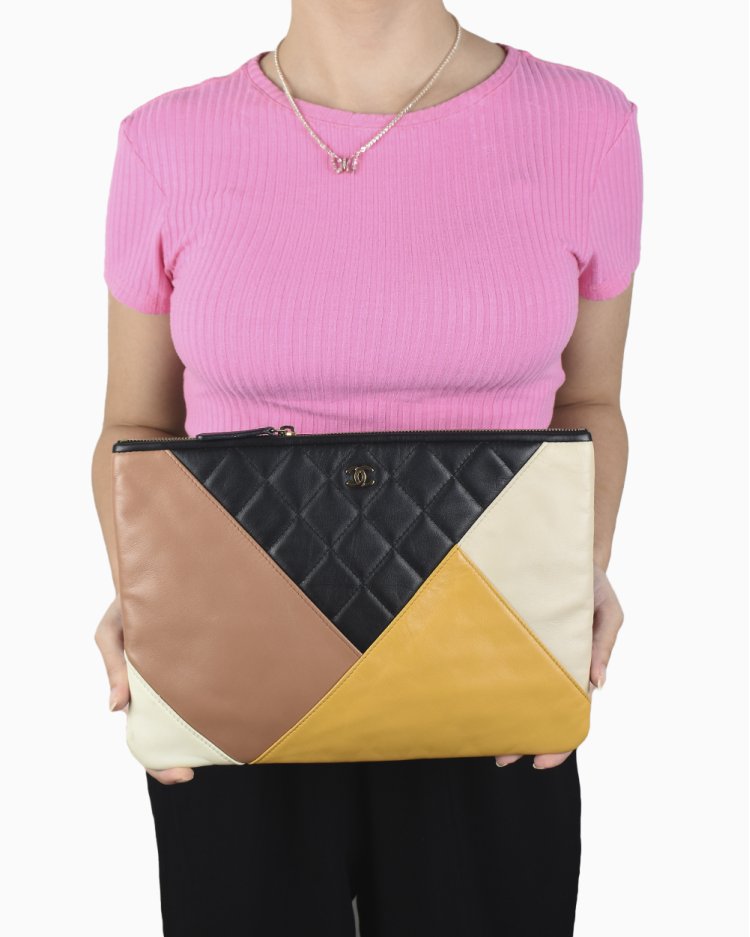 Clutch Chanel Original Lambskin Colorblock Feminina
