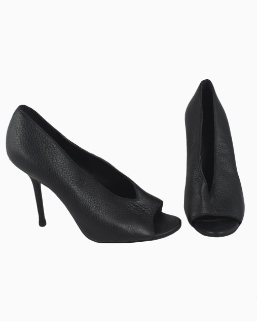 Sapato Burberry Original Peep Toe Couro Preto Feminino
