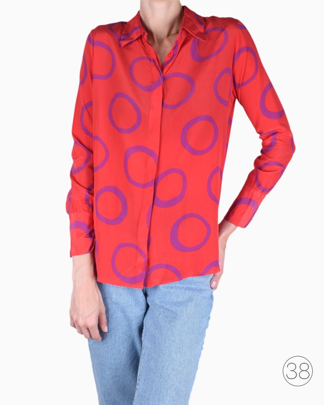 Camisa A.Brand Original Seda Estampada Vermelha/Roxa Feminina