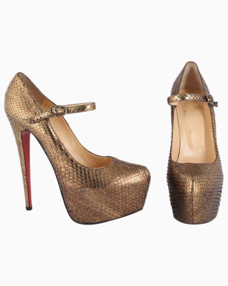 Sapato Louboutin Original Python 160 Pumps Dourado Feminino