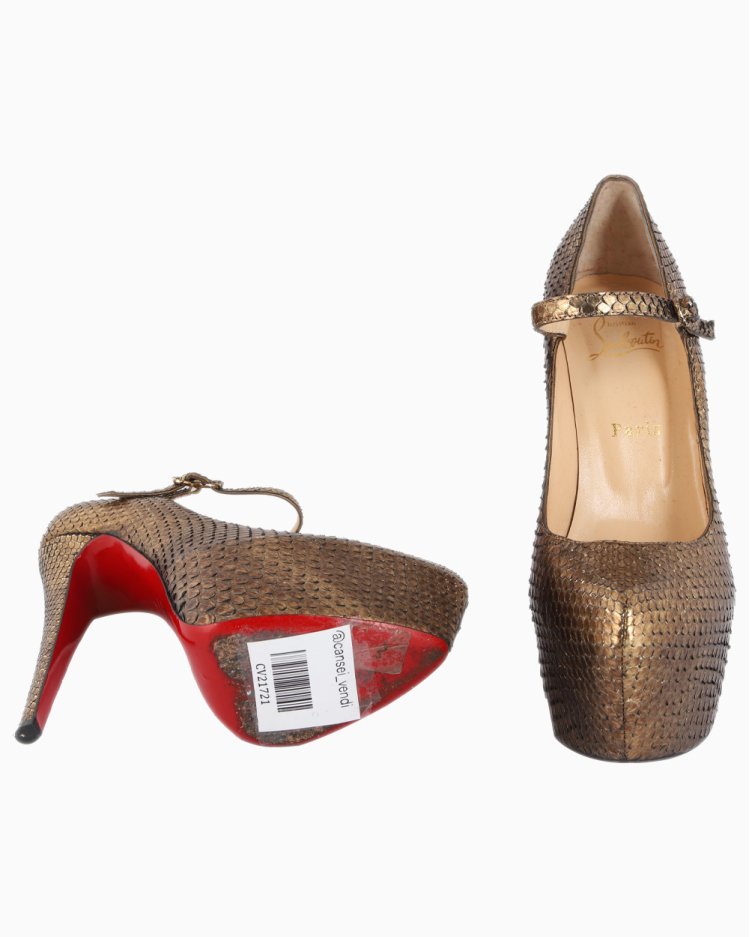Sapato Louboutin Original Python 160 Pumps Dourado Feminino