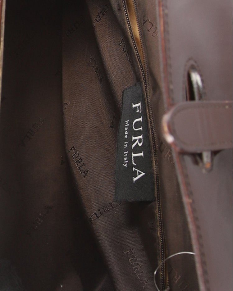 Bolsa Furla Original Couro Verniz Marrom Feminina
