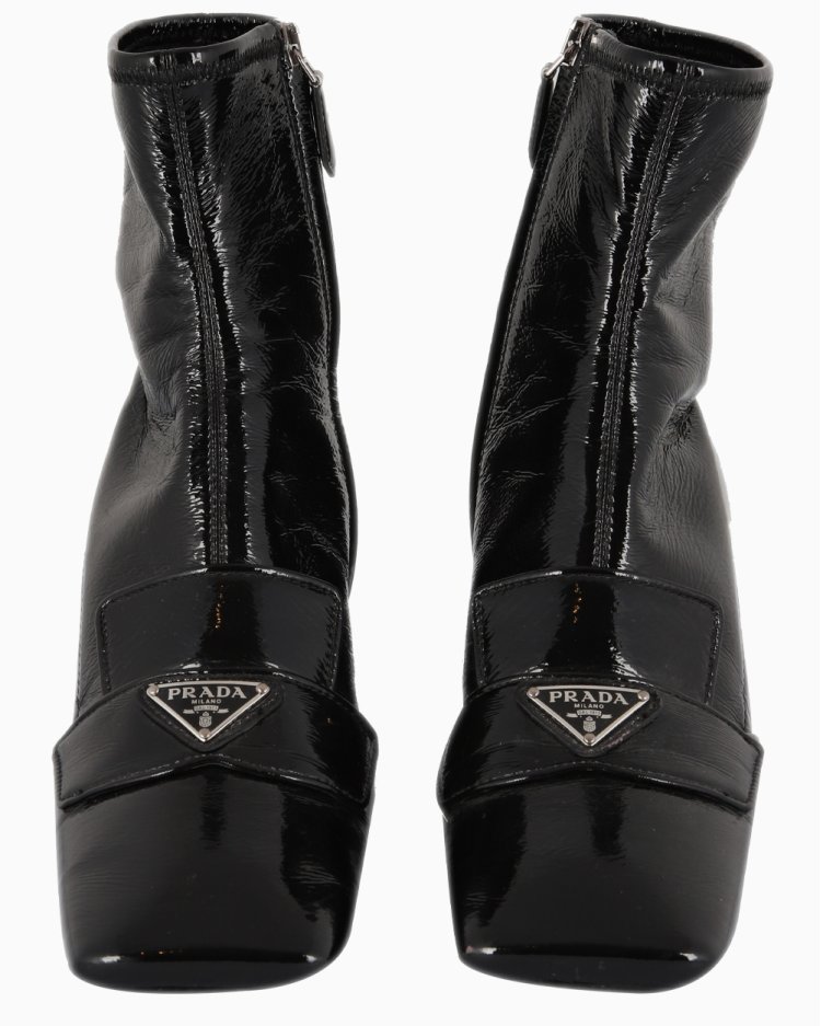 Bota Prada Original Ankle Couro Envernizado Preta Feminina
