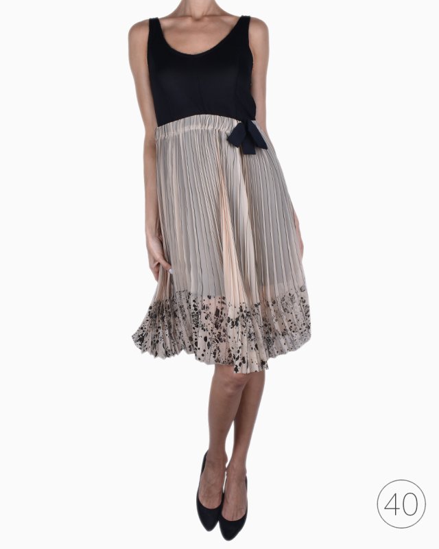 Vestido Fendi Original Plissado Preto e Bege Feminino