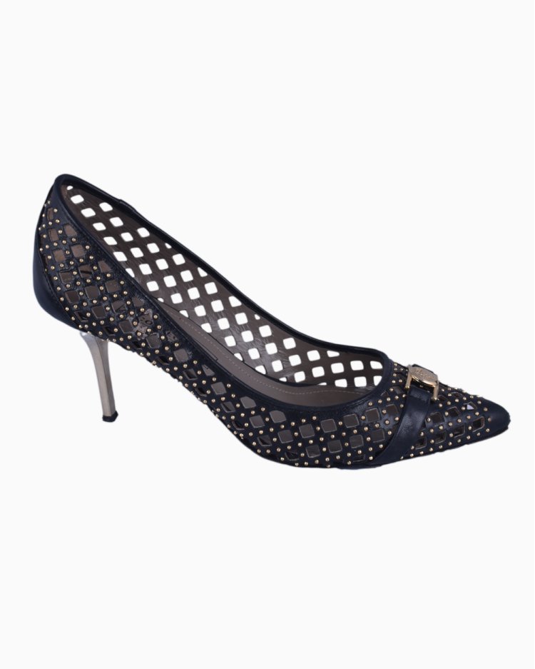 Sapato Versace Original Scarpin Studs Couro Preto Feminino